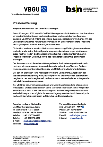 Kooperation zwischen bsn und VBGU besiegelt